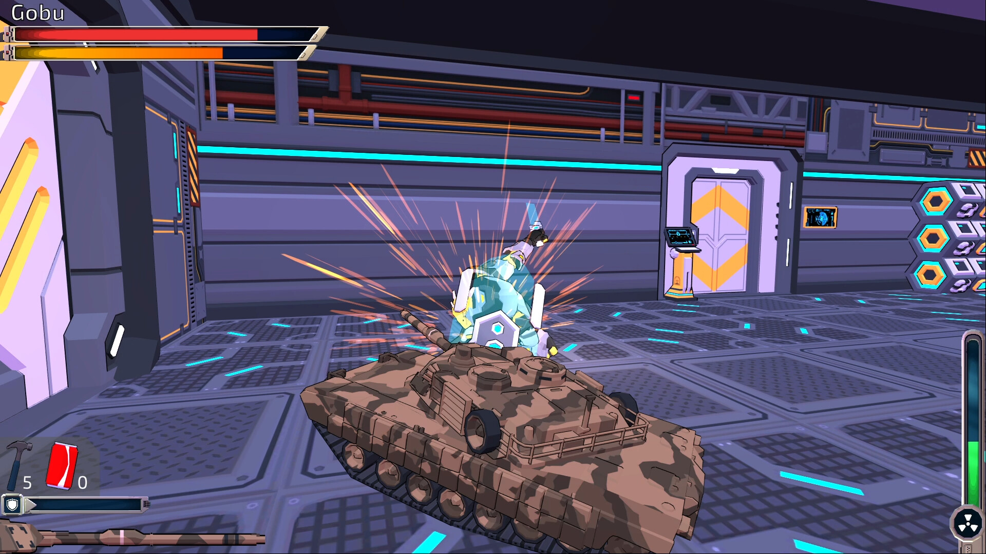 Soulslike about a parrying tank fighting aliens on Earth and in space ...